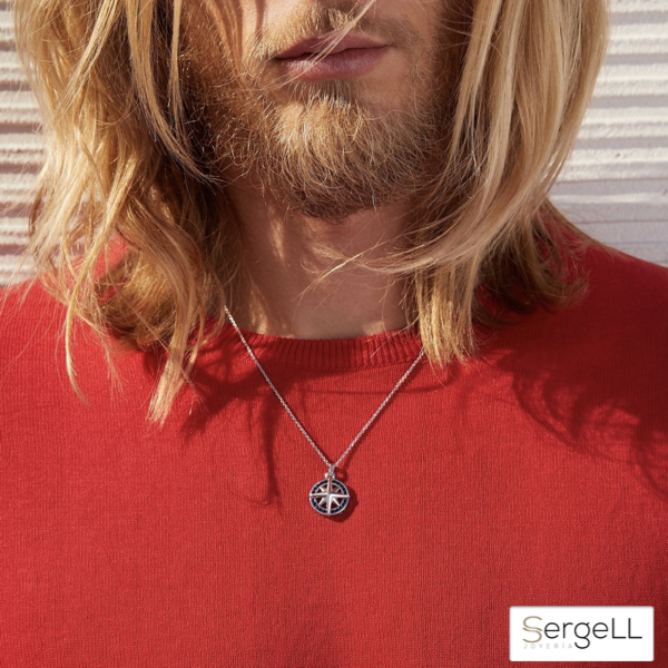 Collar brujula de los vientos hombre plata 925 con relieves Zancan ...